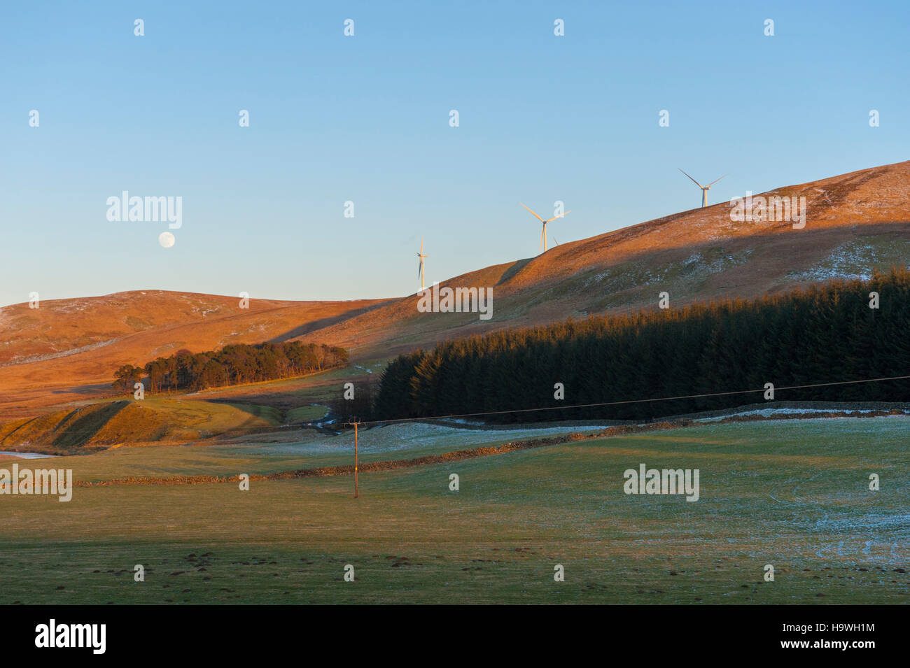 turbines of the clyde wind farm in lanarkshire scotland with a full ...