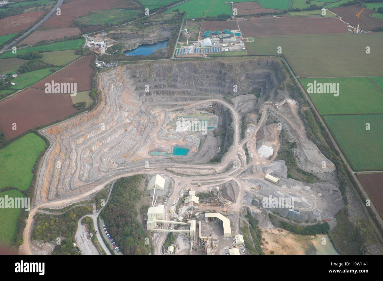 South Cornelly Quarry near Bridgend South Wales - aerial view of large ...