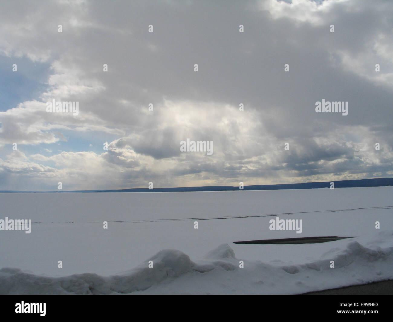 A scenic view across Yellowstone Lake, one of the largest high-altitude ...