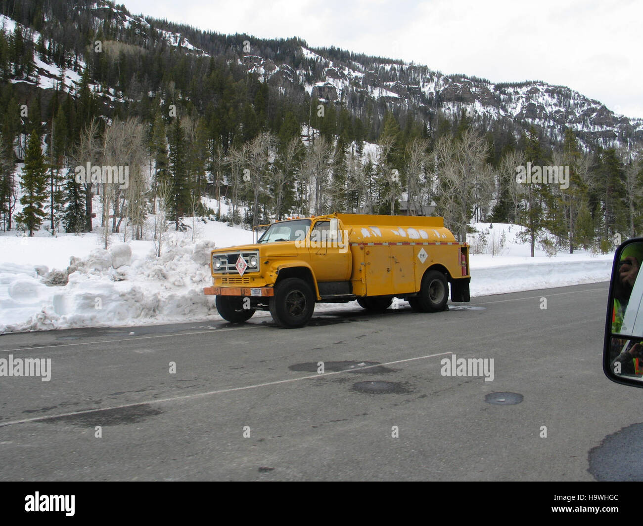 This image shows a fuel truck at Yellowstone National Park, an ...