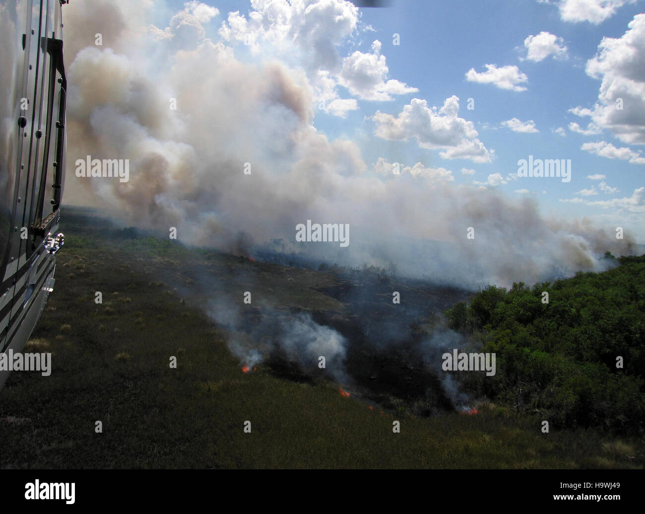 A controlled burn in the coastal prairie of Everglades National Park is ...