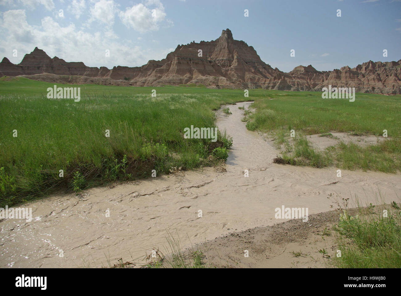 The Prairie Walk trail in Badlands National Park is flooded, showcasing ...
