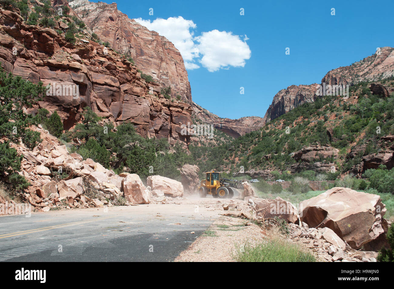 A rockfall along the Zion-Mount Carmel Highway, illustrating the ...