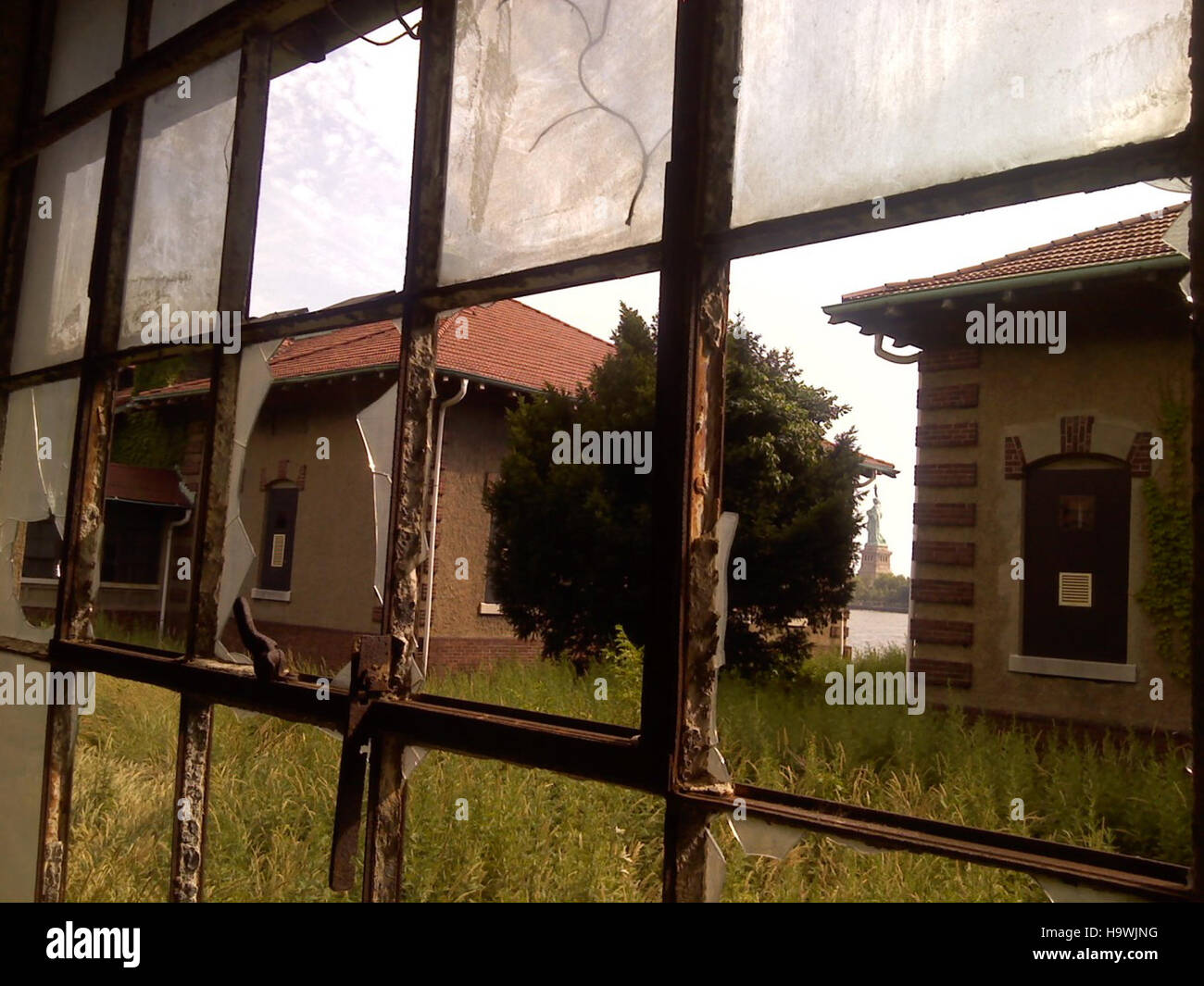 A view of the Statue of Liberty from the isolation wards on Island 3 at ...