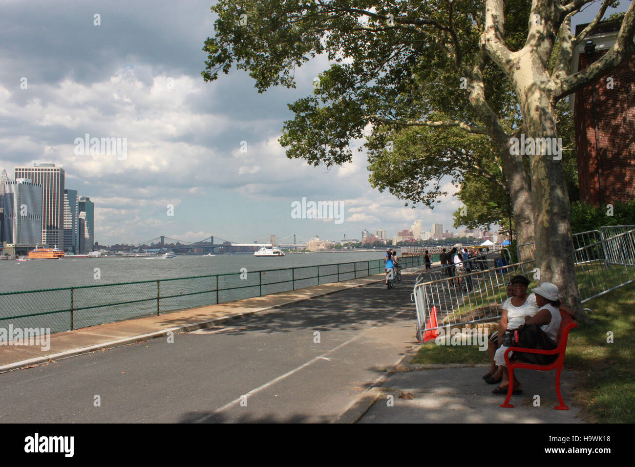This image shows the landscape of Governors Island, located in New York ...