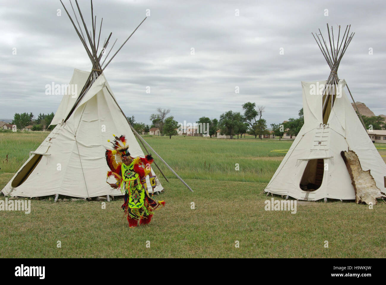 A traditional dance performance, the Fancy Dance, is held at Badlands ...