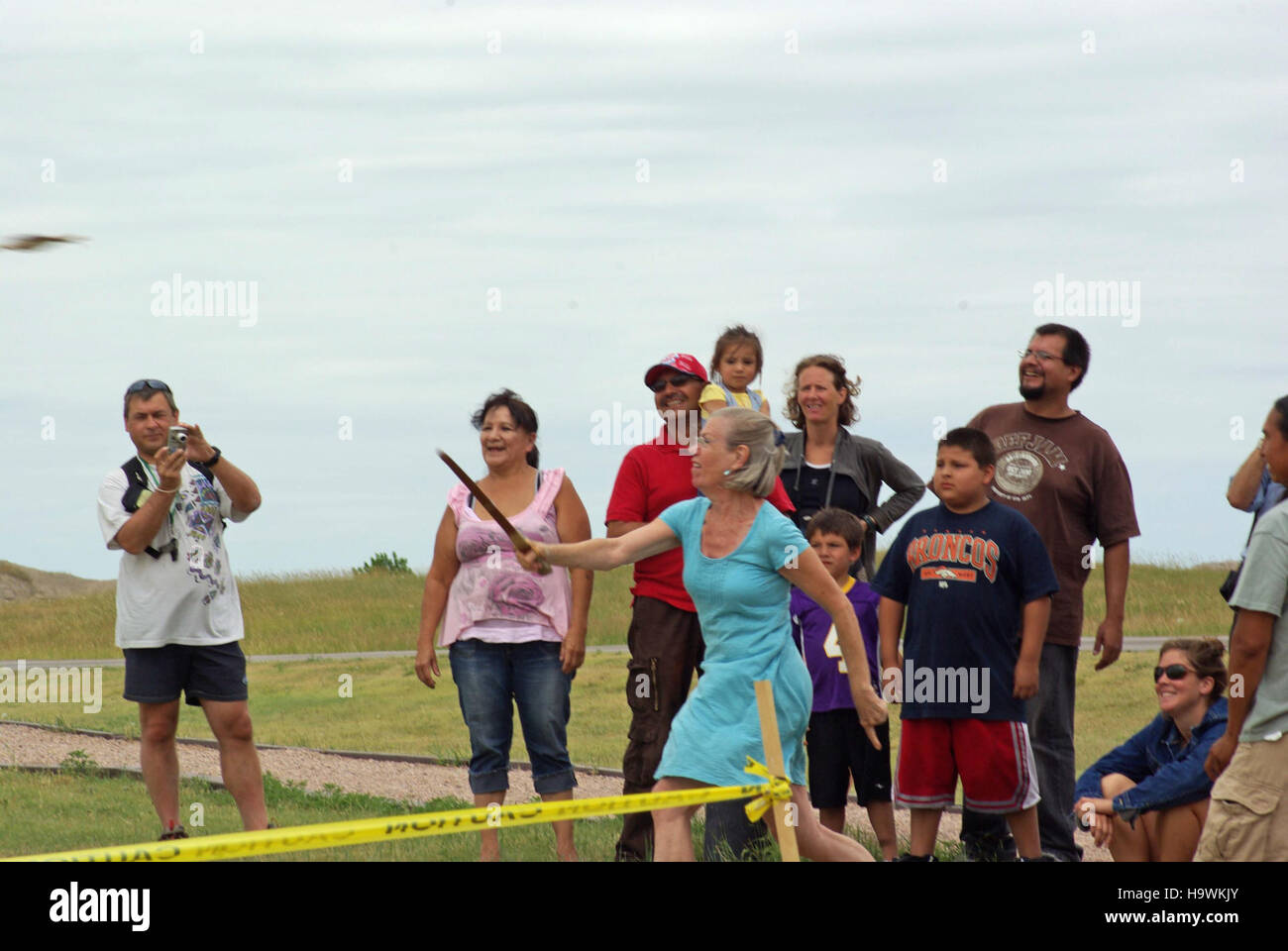 A demonstration of atlatl use in Badlands National Park, showcasing ...
