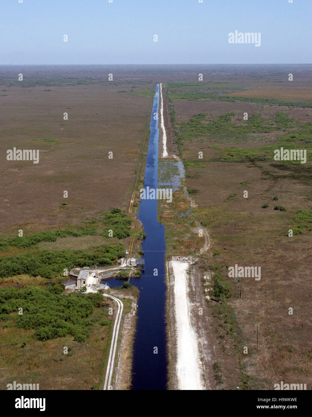 The image shows the levees, dikes, and dams within Everglades National ...