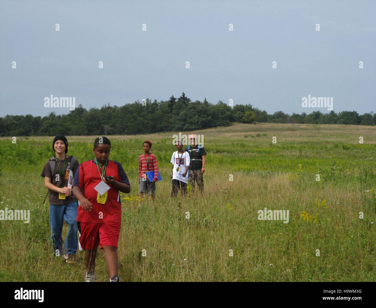 snpphotos 6100361219 Navigating the meadow using GPS Stock Photo - Alamy