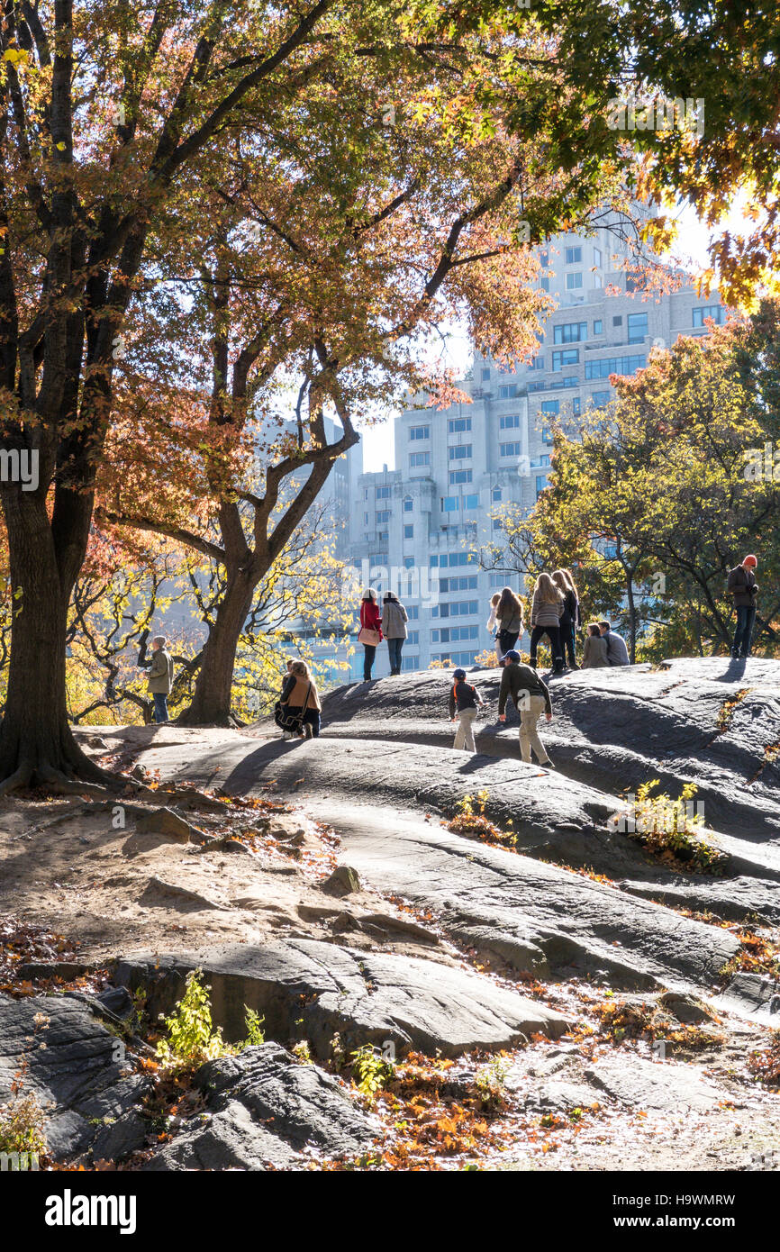 People Enjoying Overview Rock Formation, Central Park, NYC Stock Photo ...