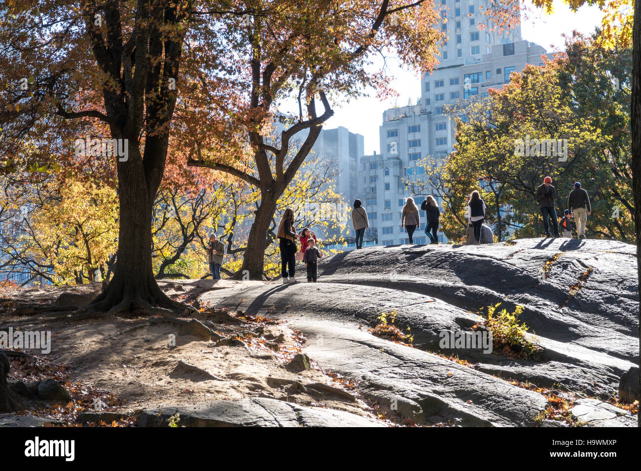 People Enjoying Overview Rock Formation, Central Park, NYC Stock Photo ...
