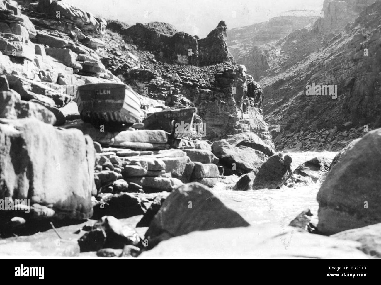 This image shows a historic river photo taken in Grand Canyon National ...