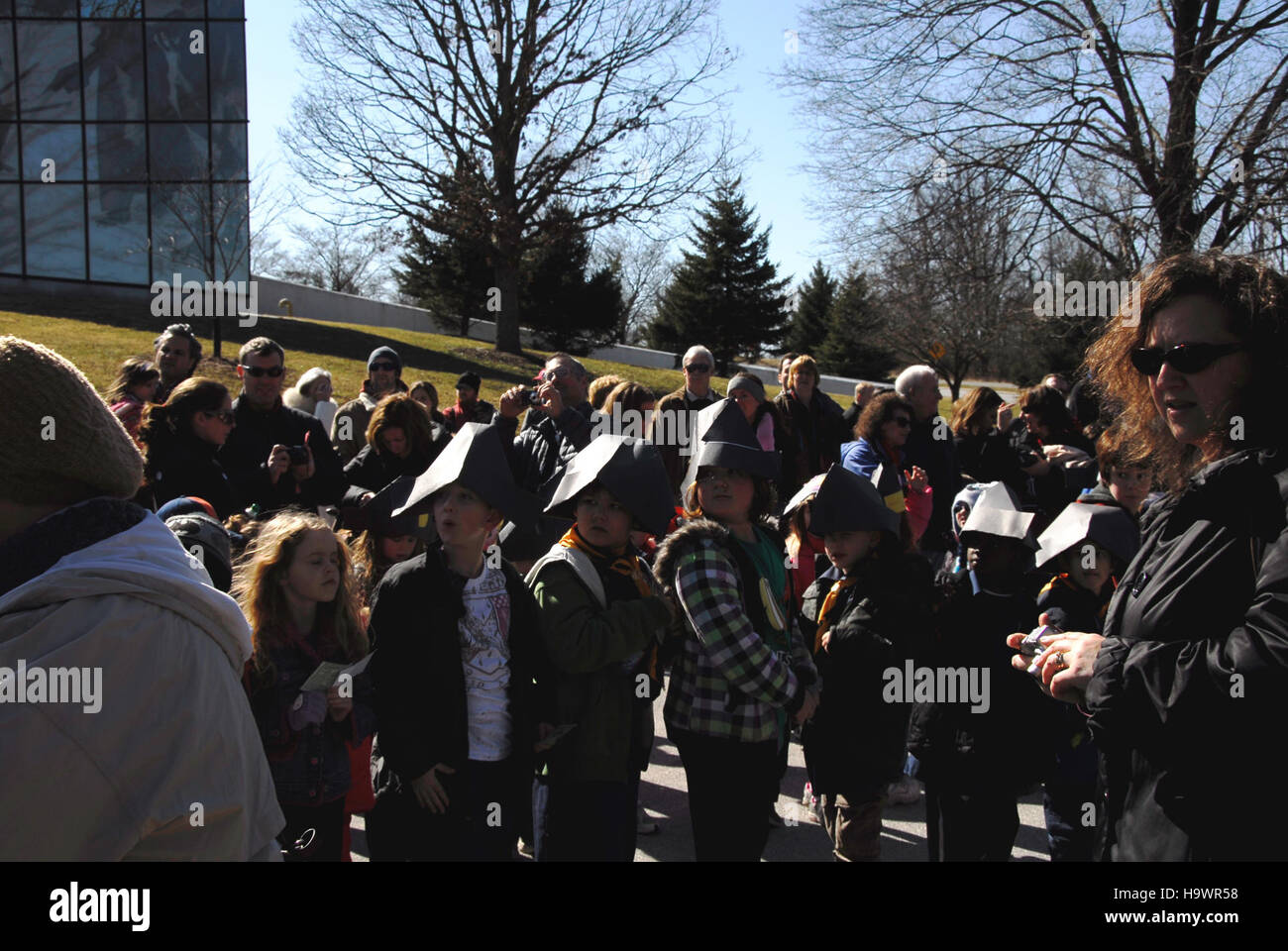 A photo showing visitors lining up for inspection at Valley Forge ...