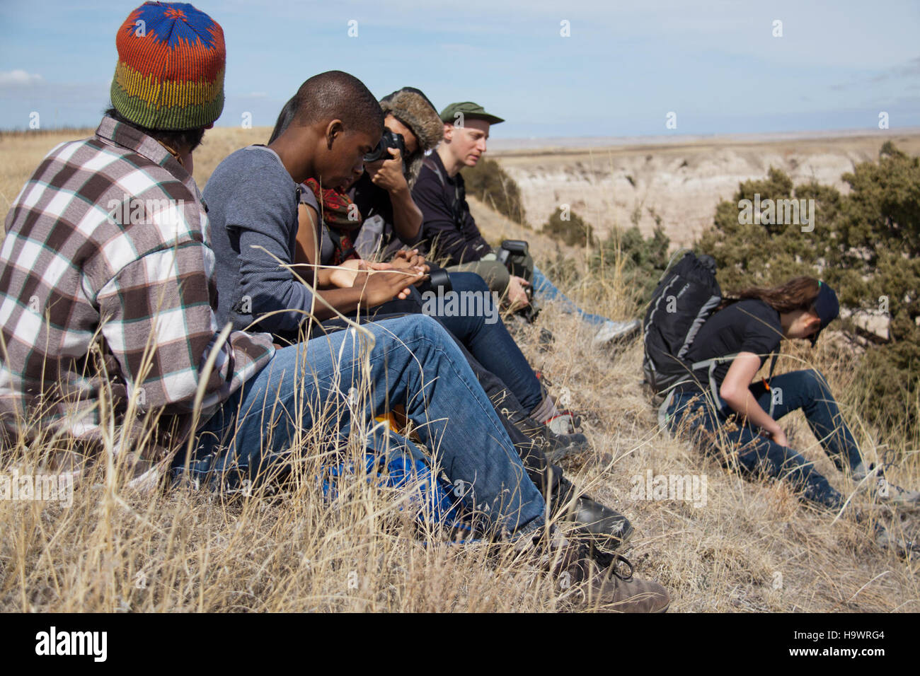 A view of the rugged terrain in Badlands National Park, showcasing its ...