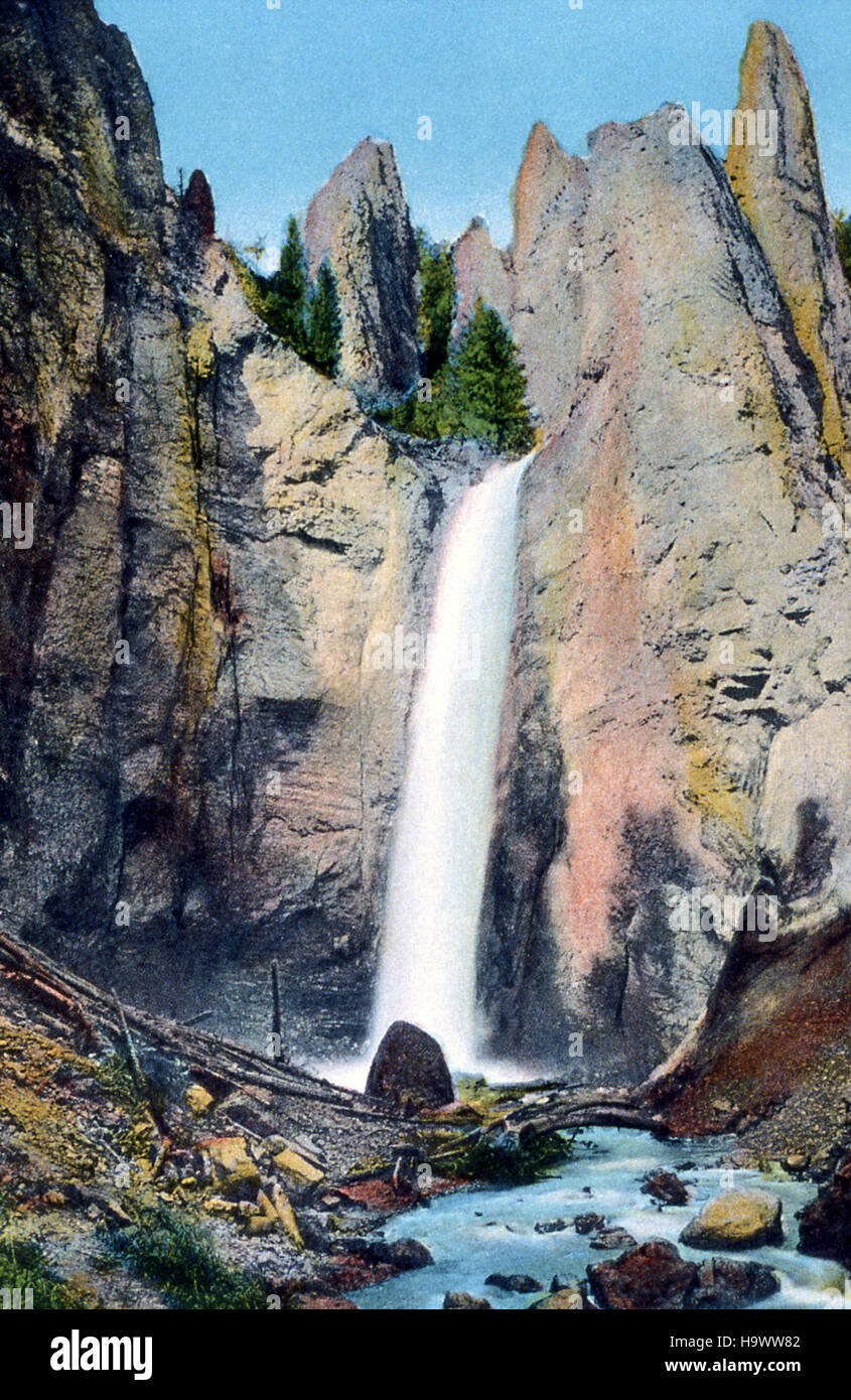 Tower Fall in Yellowstone National Park is a prominent waterfall known ...