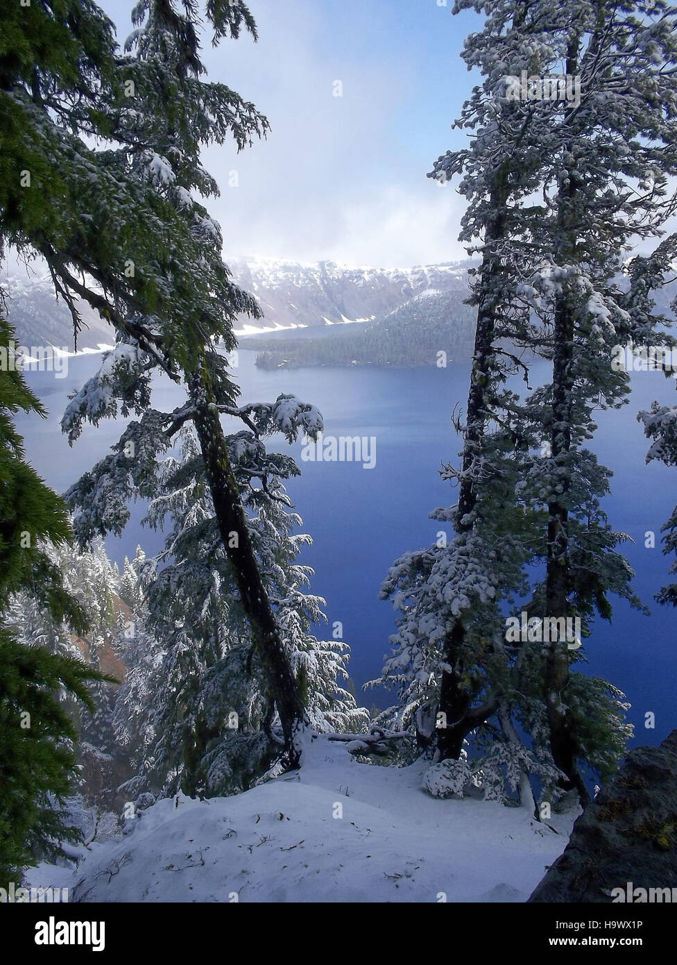 June snow at Crater Lake National Park, observed from the Rim Village ...