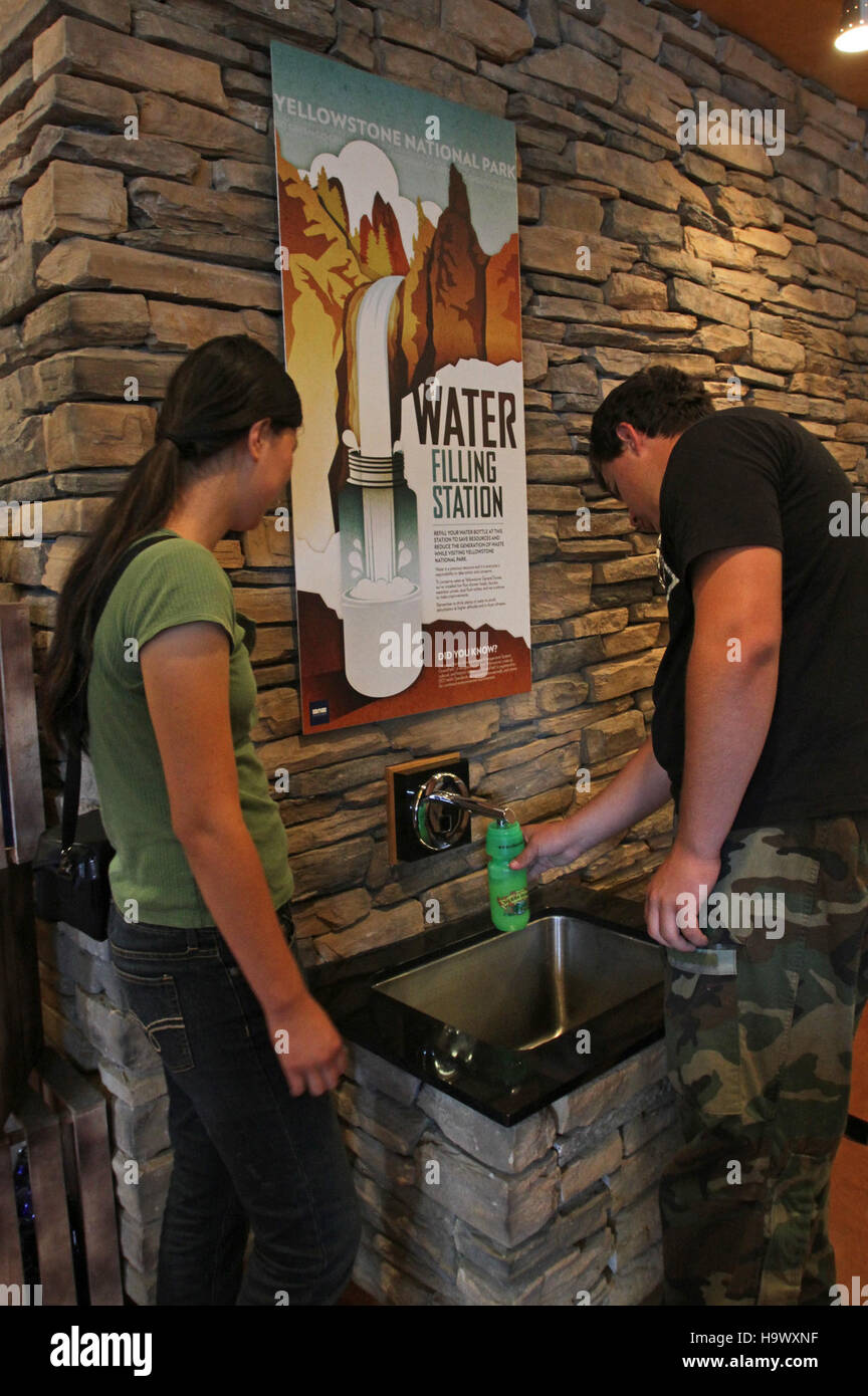 This image shows a water filling station located within Yellowstone ...
