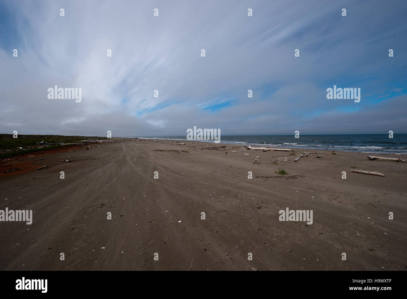This photograph shows the Alaskan coastline near Ikpek Lagoon, where a ...