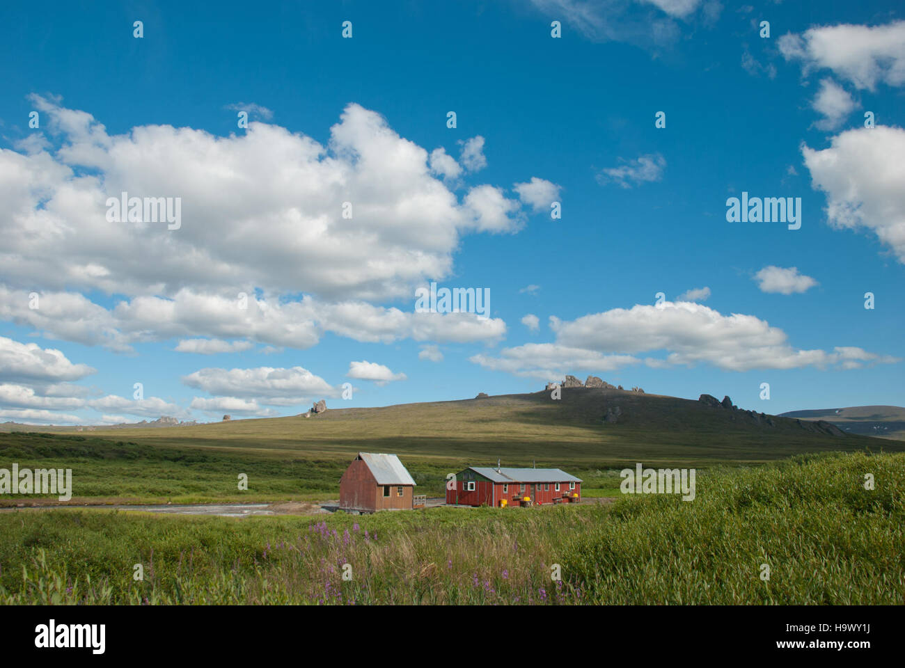 This image shows the Bering Land Bridge and the bunkhouse and bathhouse ...