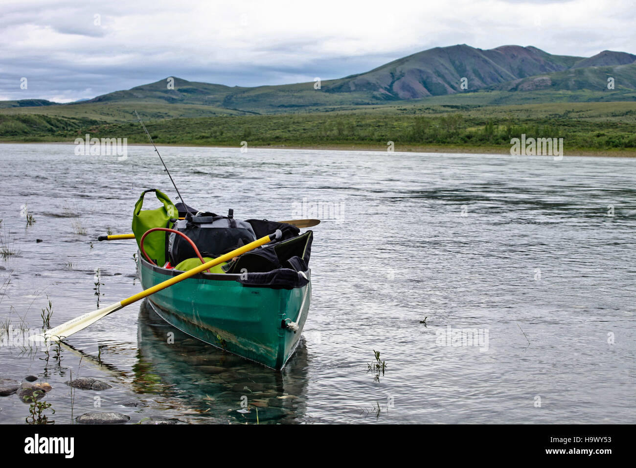 This image depicts a boat on the Noatak River, located within the ...