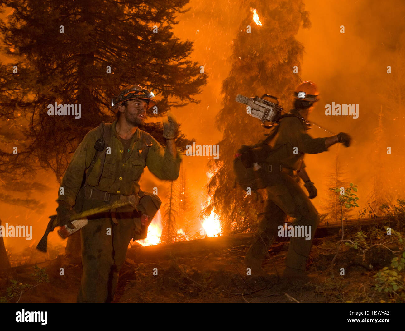This photo captures the U.S. Hotshots crew battling the Springs Fire in ...
