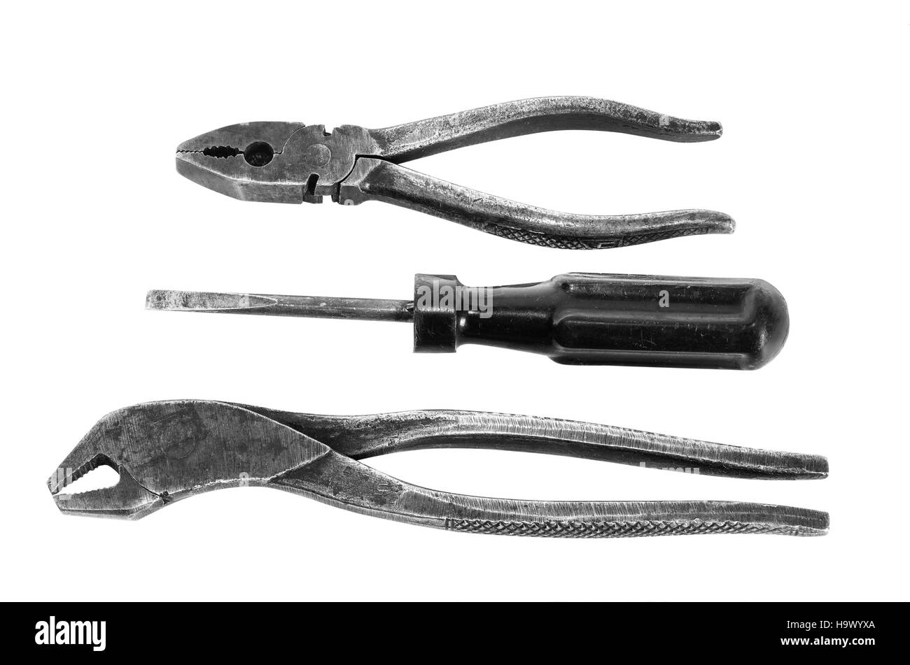 Three Old Tools on white background Stock Photo - Alamy