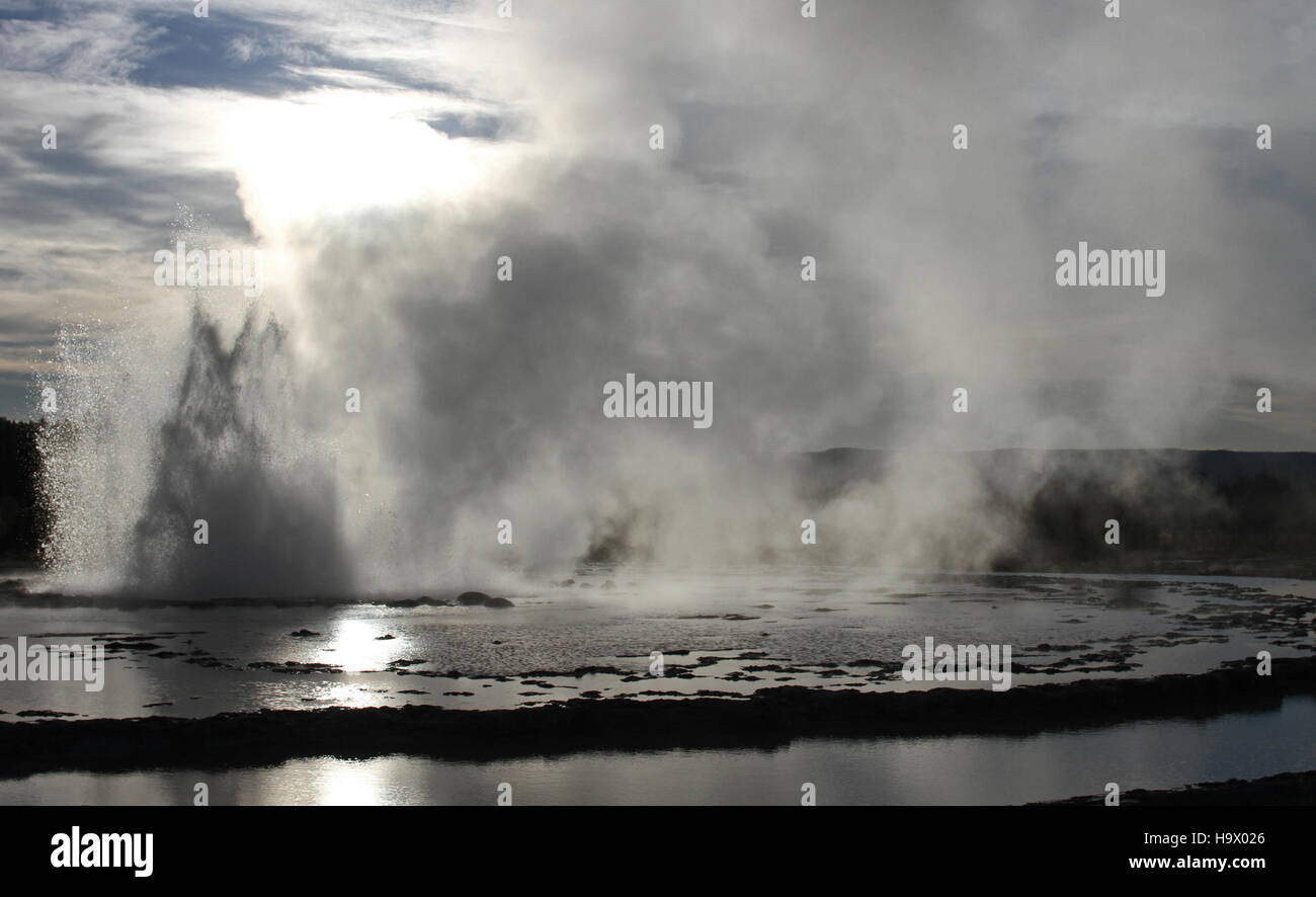 Great Fountain Geyser, located in Yellowstone National Park, is one of ...