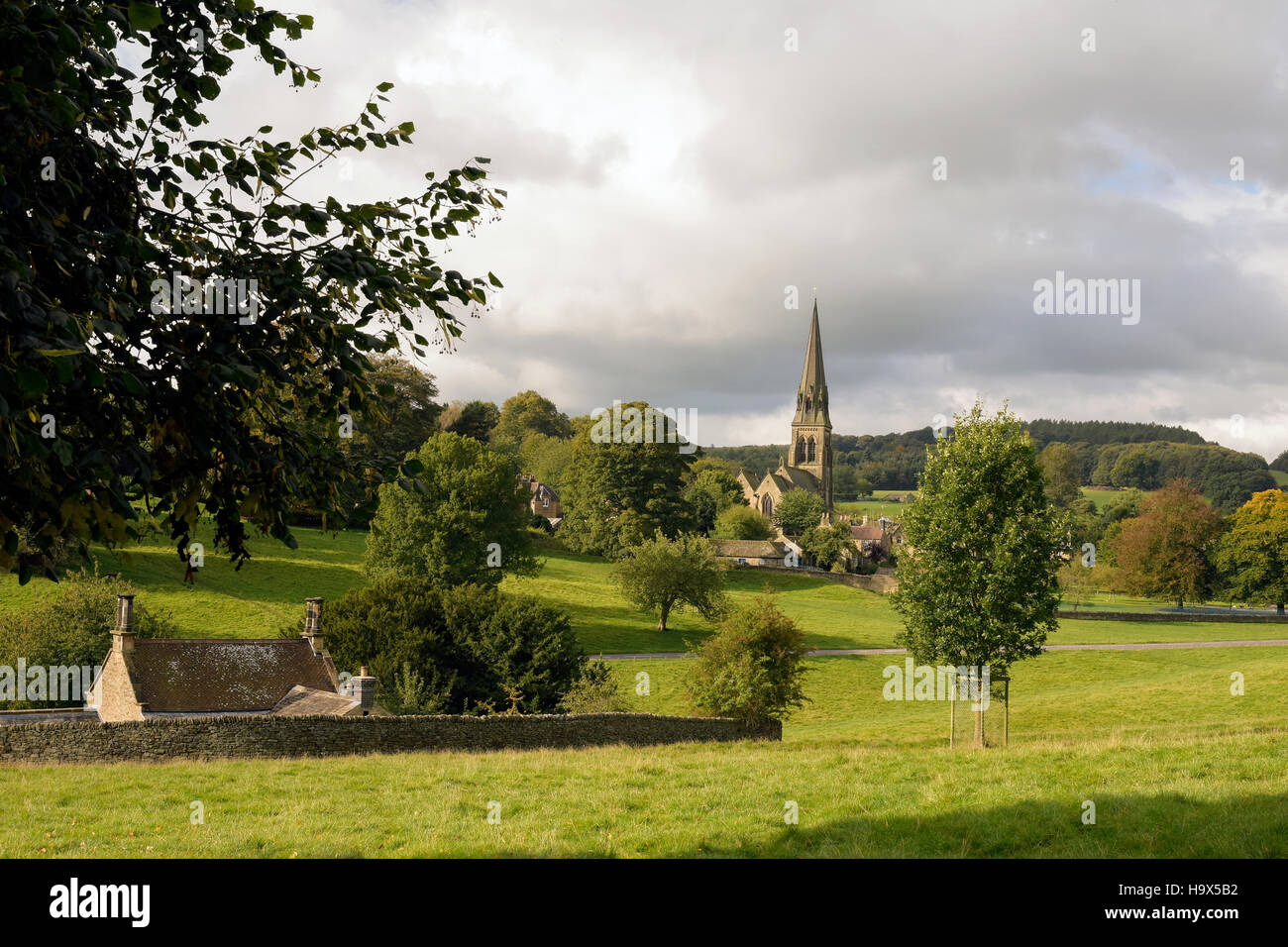 Edensor village and church in the Peak District Derbyshire England ...
