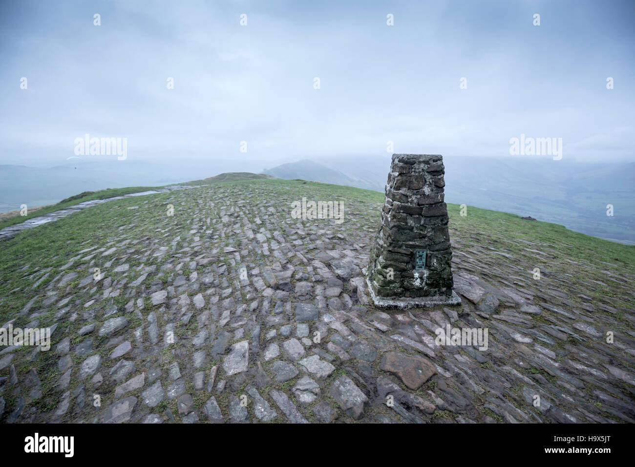 stone Trig point on Mam Tor in the Peak District Derbyshire England ...