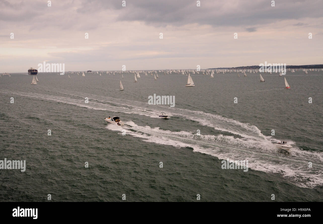 An assortment of boats in the Solent during the Round the Island Race ...