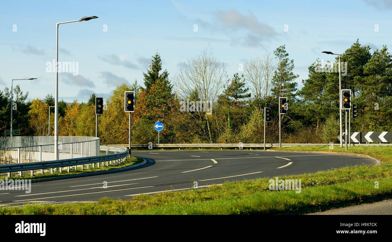 Multiple traffic lights at a highway interchange Stock Photo - Alamy