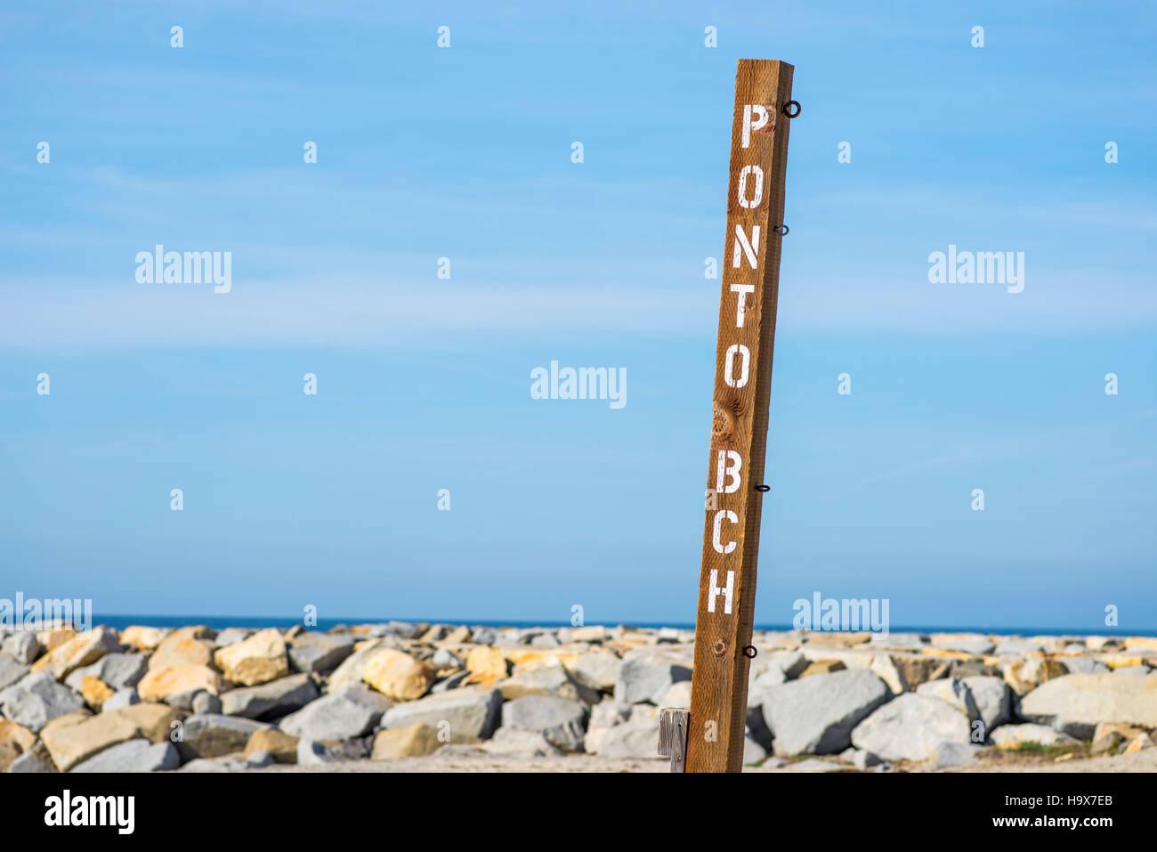 Ponto Beach painted on a wooden post. Ponto Beach, South Carlsbad State ...
