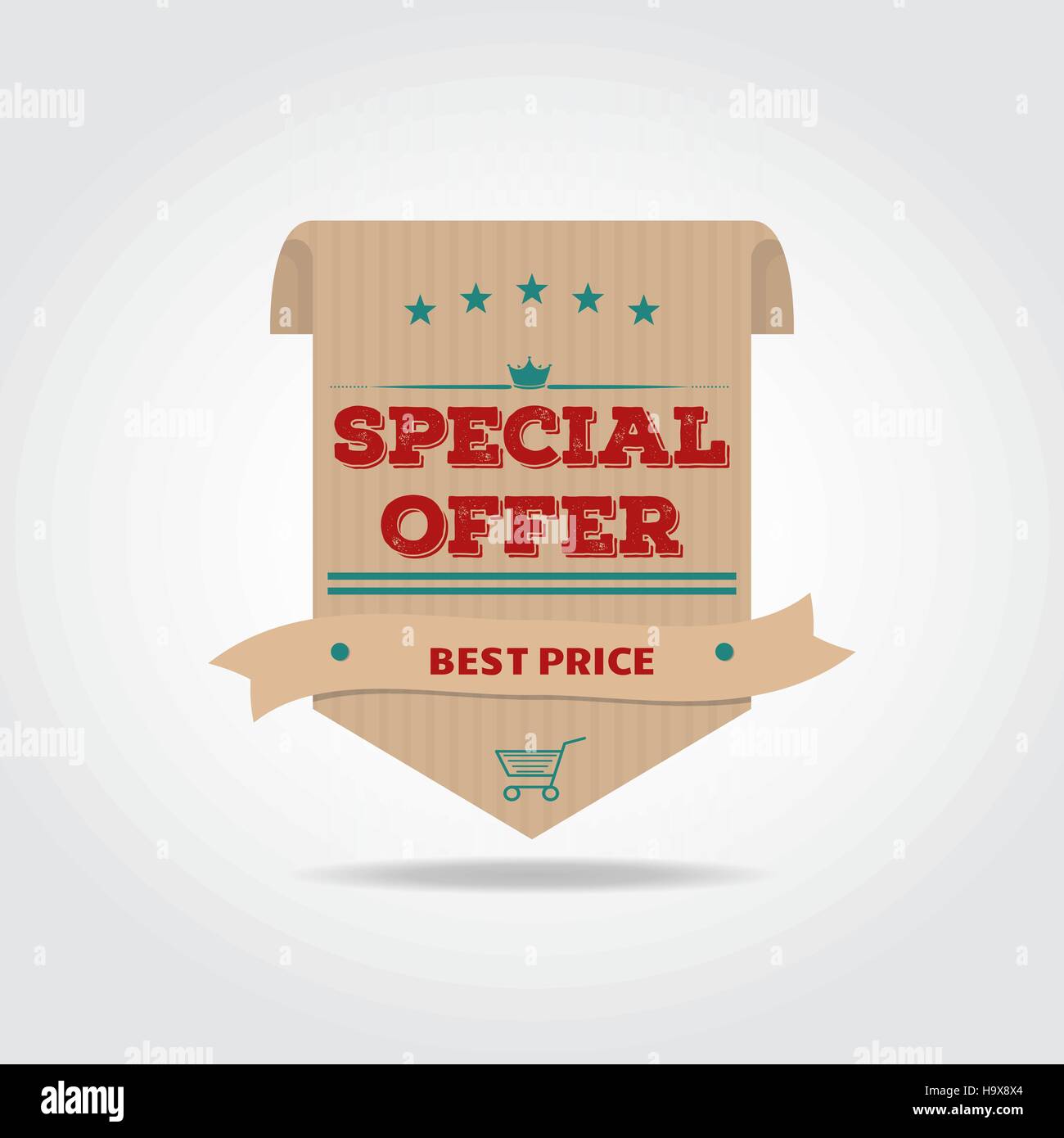 Cardboard label on site with design elements and Special offer and best ...