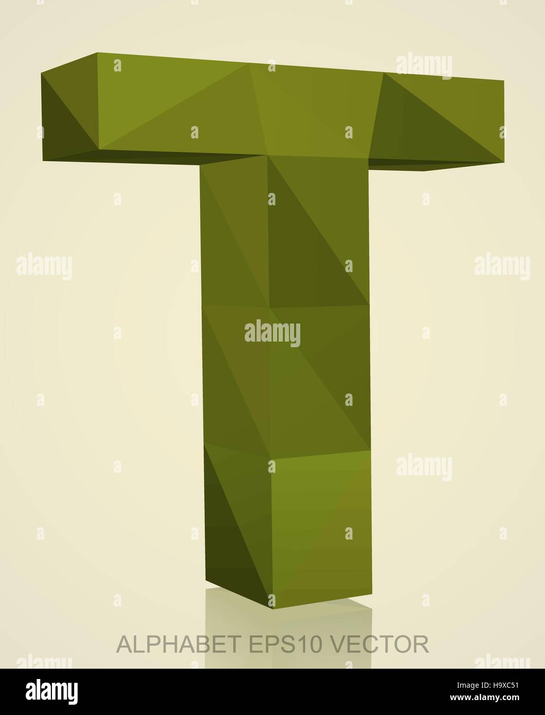 Abstract Khaki 3D polygonal uppercase letter T with reflection. Low ...
