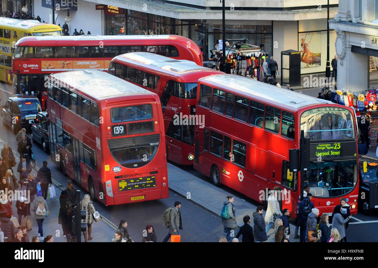 General view of buses on Oxford Street in London, as the number of ...