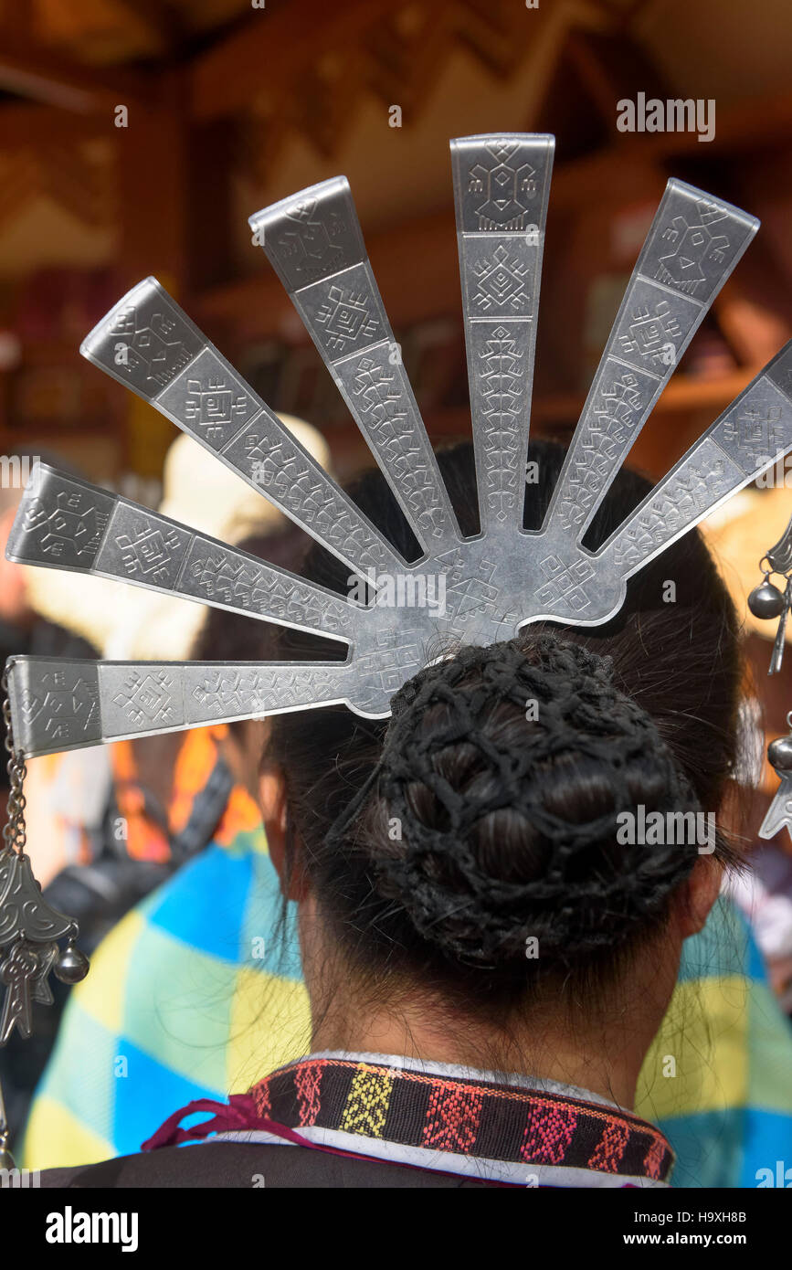 Woman with silver headdress, Village Binlang of Li and Miao minorities ...