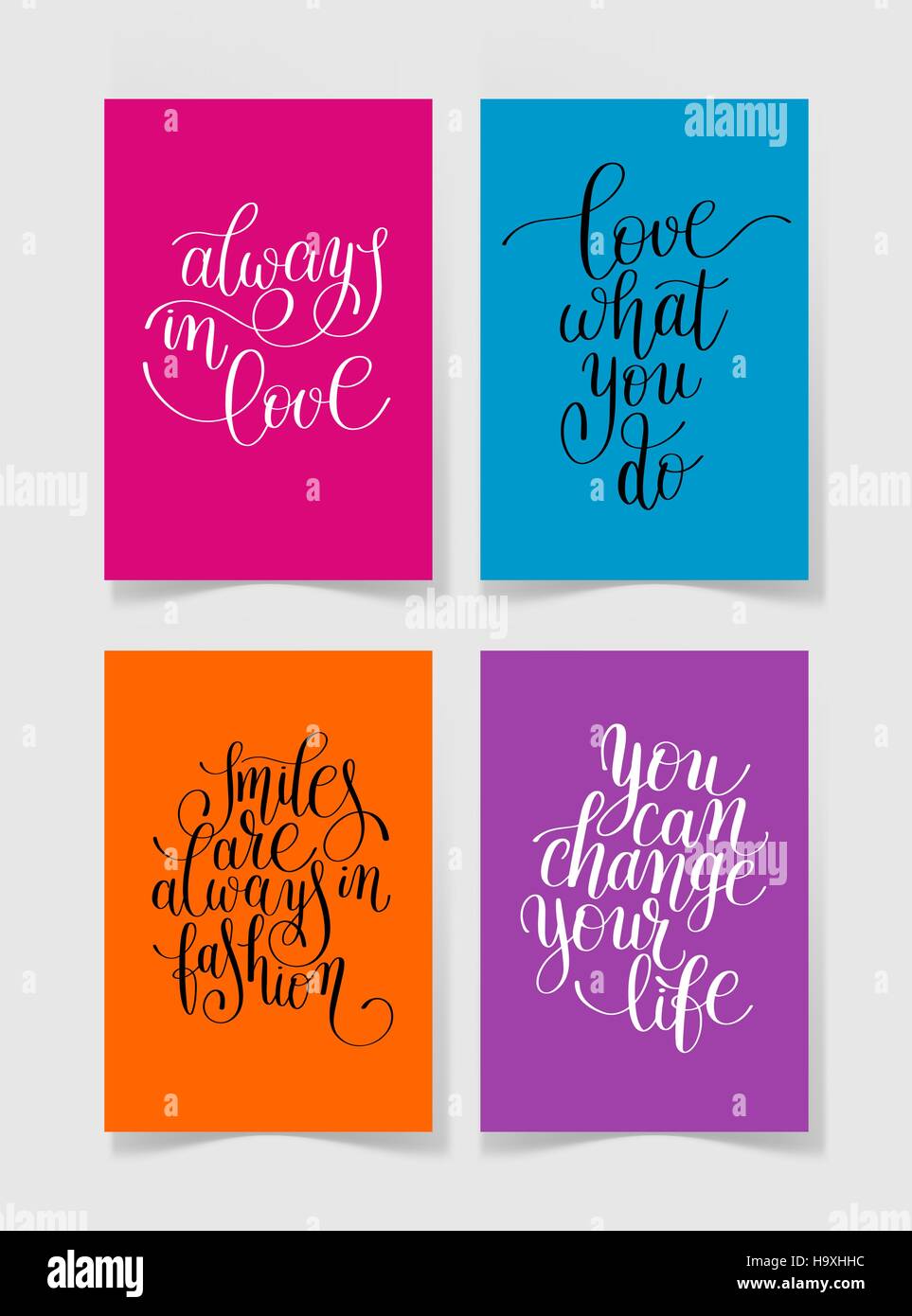 set of four bright colors handwritten lettering positive quotes Stock ...