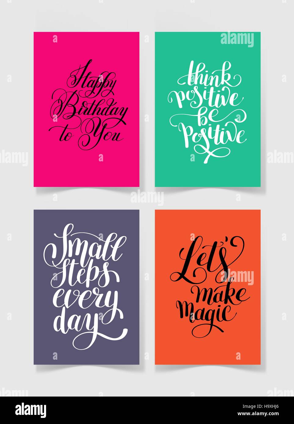 set of four bright colors handwritten lettering positive quotes Stock ...