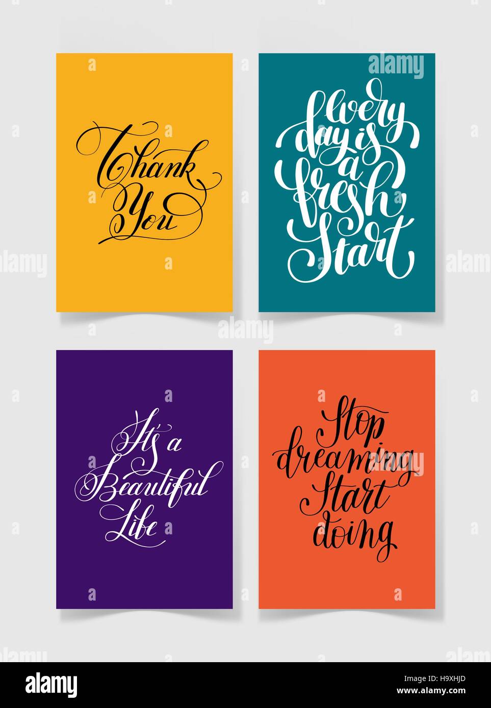 set of four bright colors handwritten lettering positive quotes Stock ...