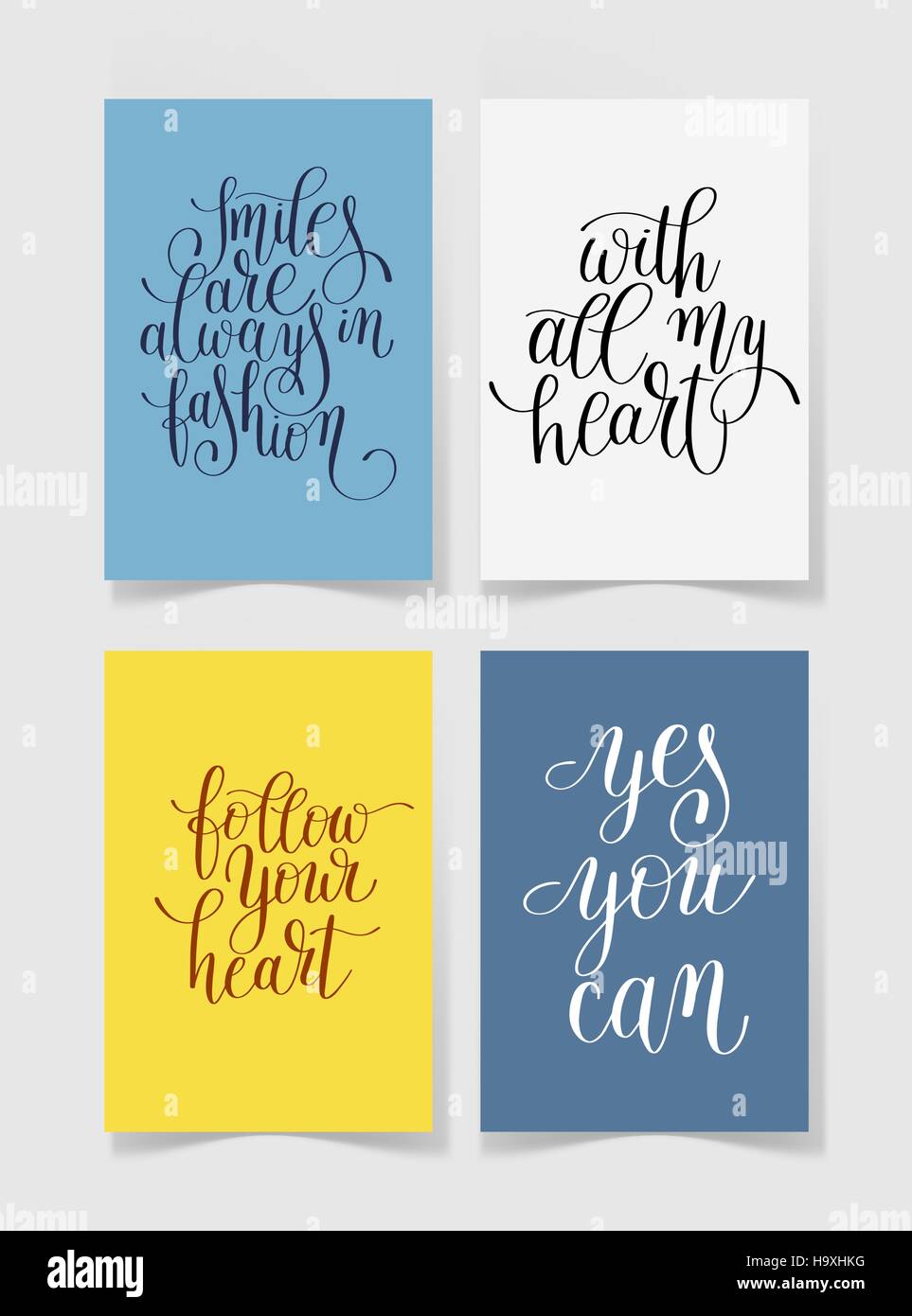 set of four bright colors handwritten lettering positive quotes Stock ...