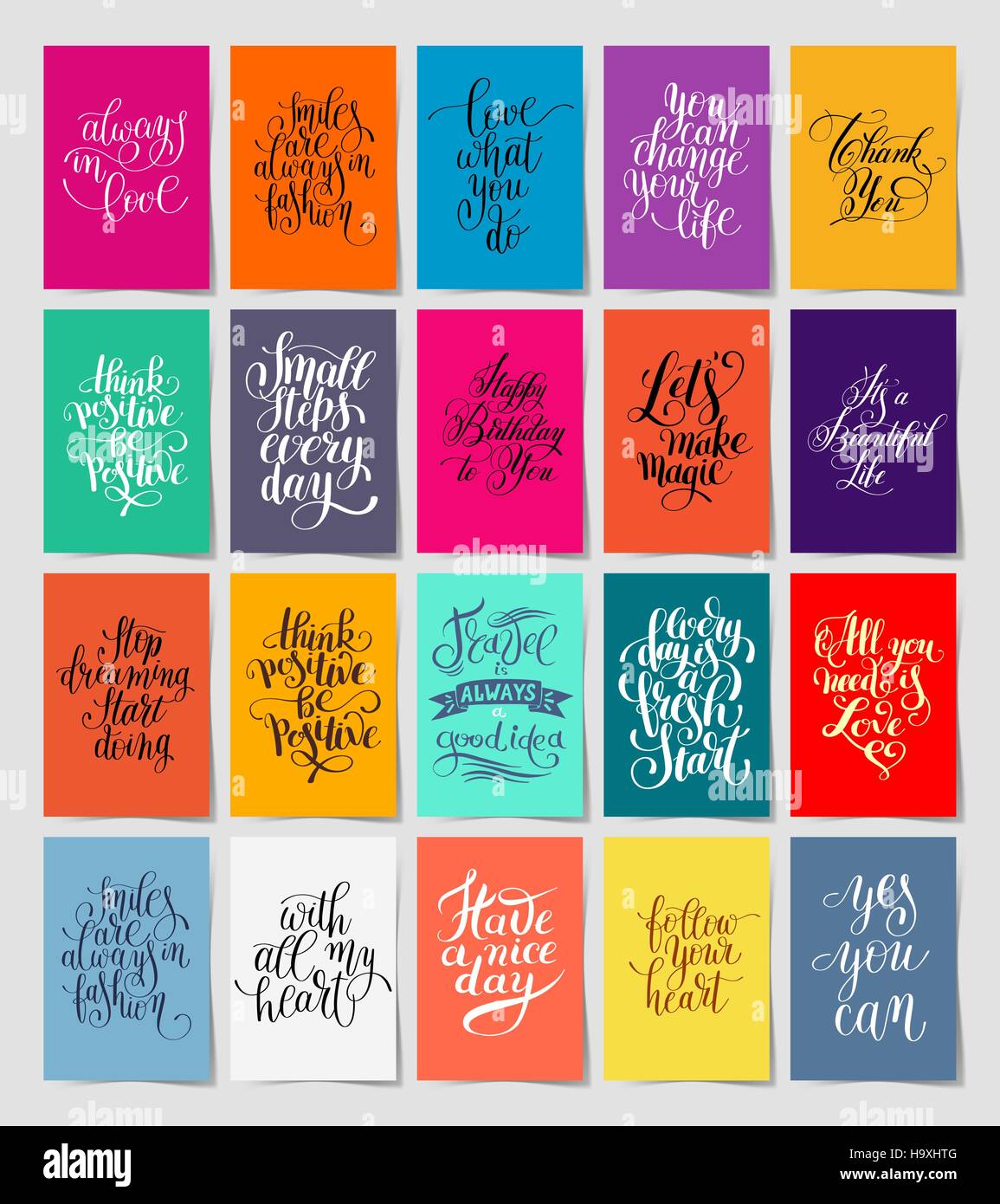 set of calligraphy posters with hand lettering motivational and Stock ...