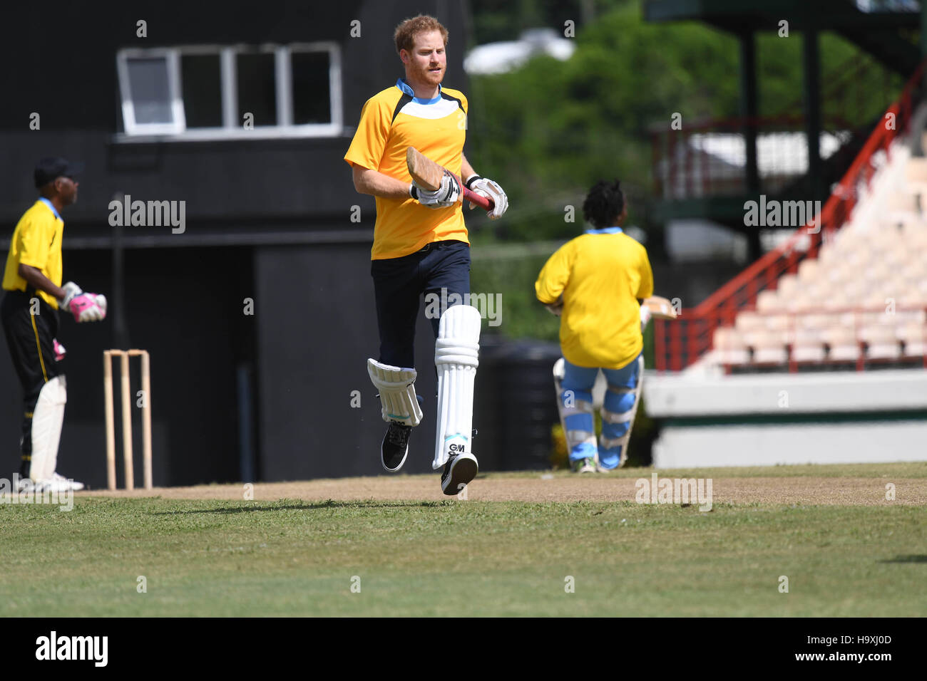 Prince Harry during an exhibition cricket match at the Daren Sammy ...