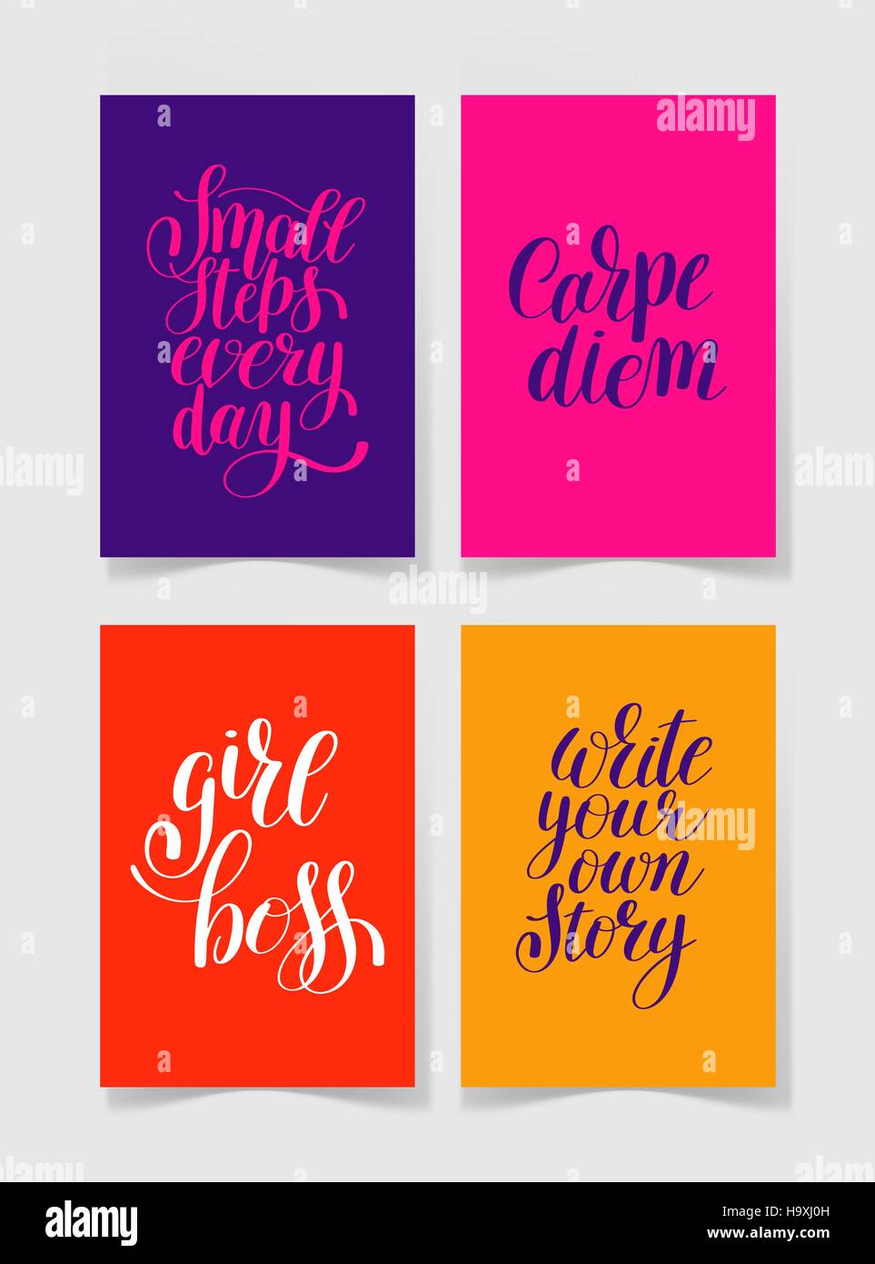 set of four bright colors handwritten lettering positive quotes Stock ...