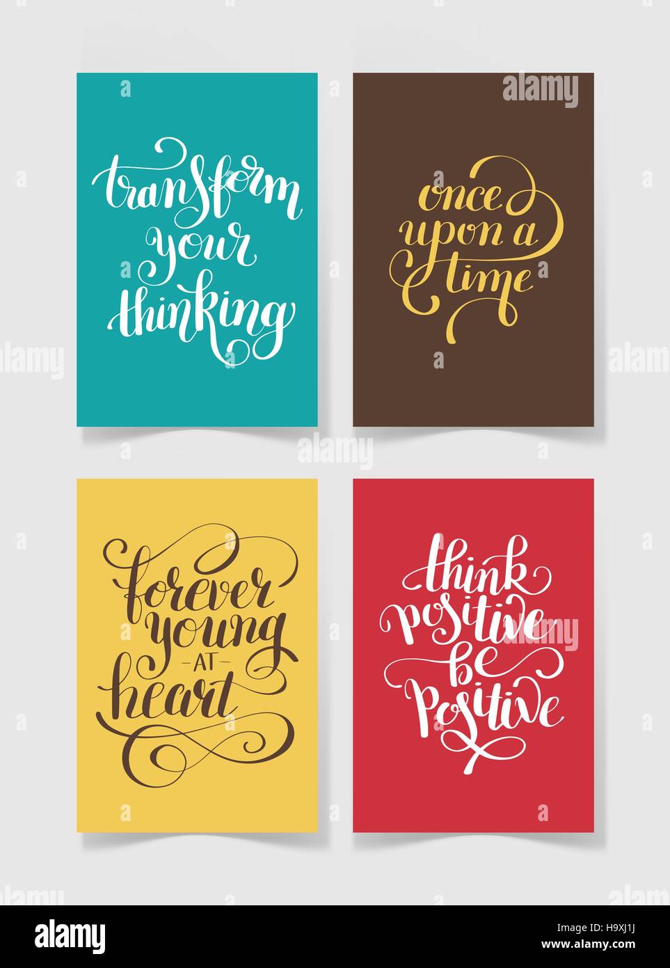 set of four bright colors handwritten lettering positive quotes Stock ...