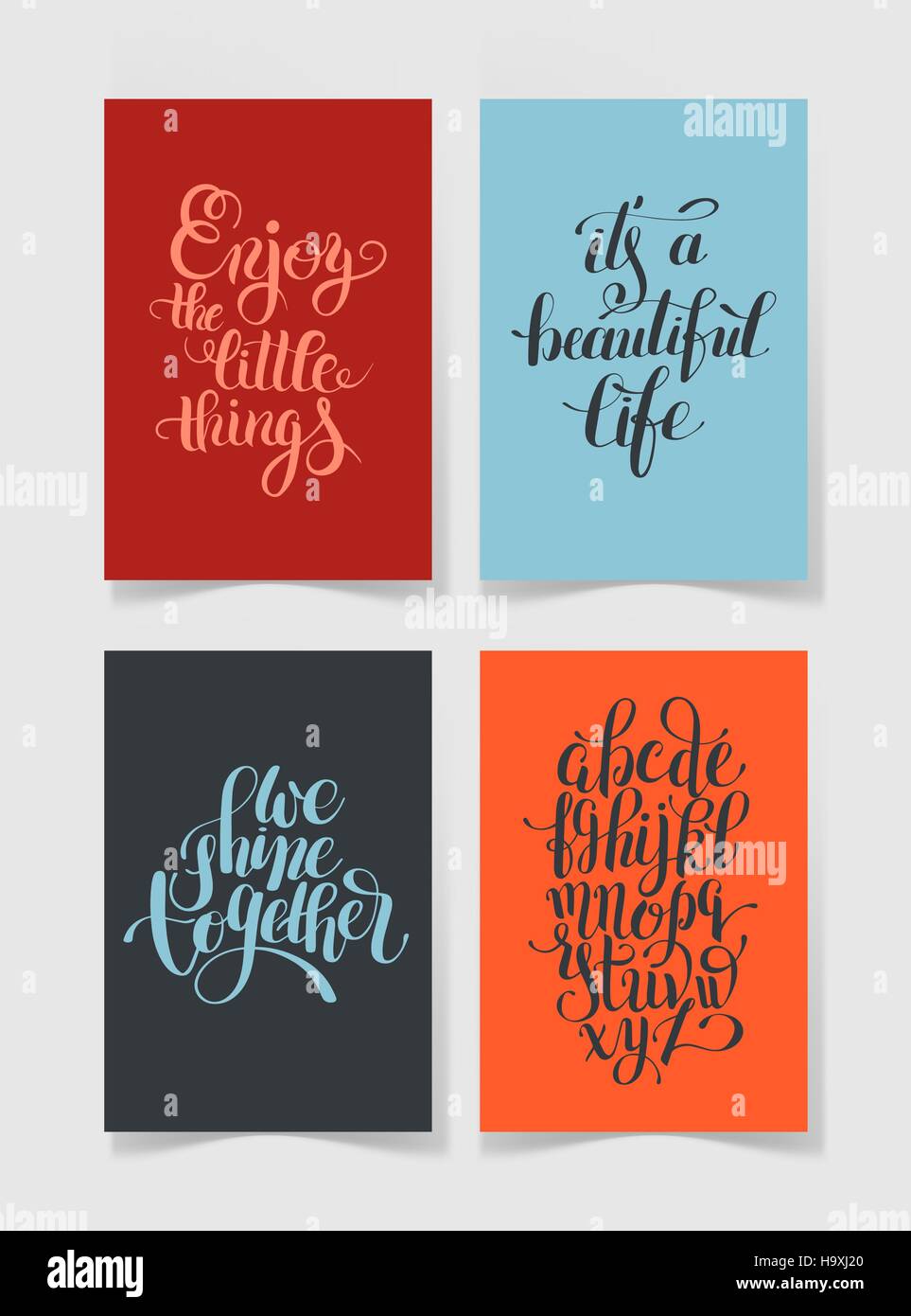 set of four bright colors handwritten lettering positive quotes Stock ...