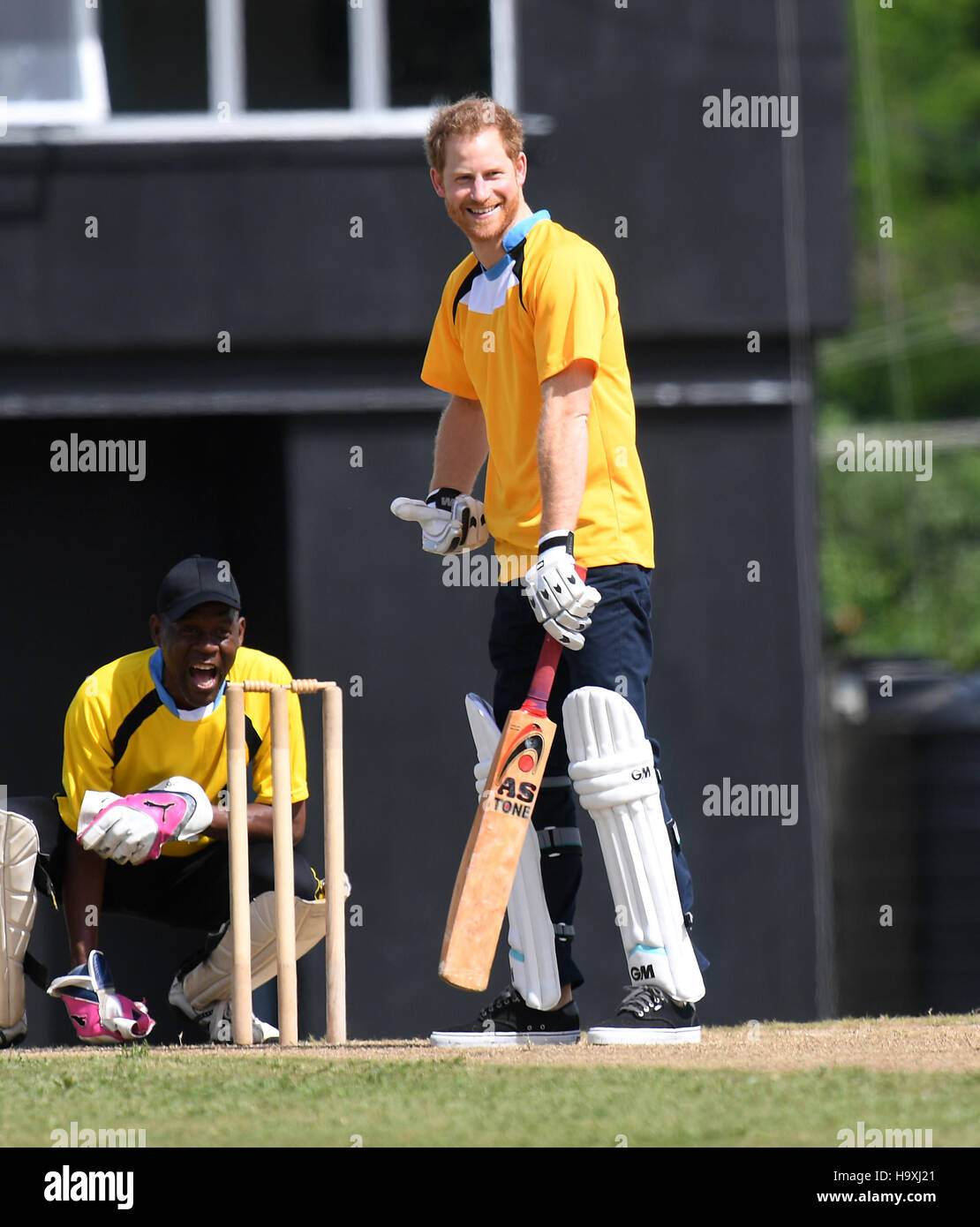 Prince Harry during an exhibition cricket match at the Daren Sammy ...