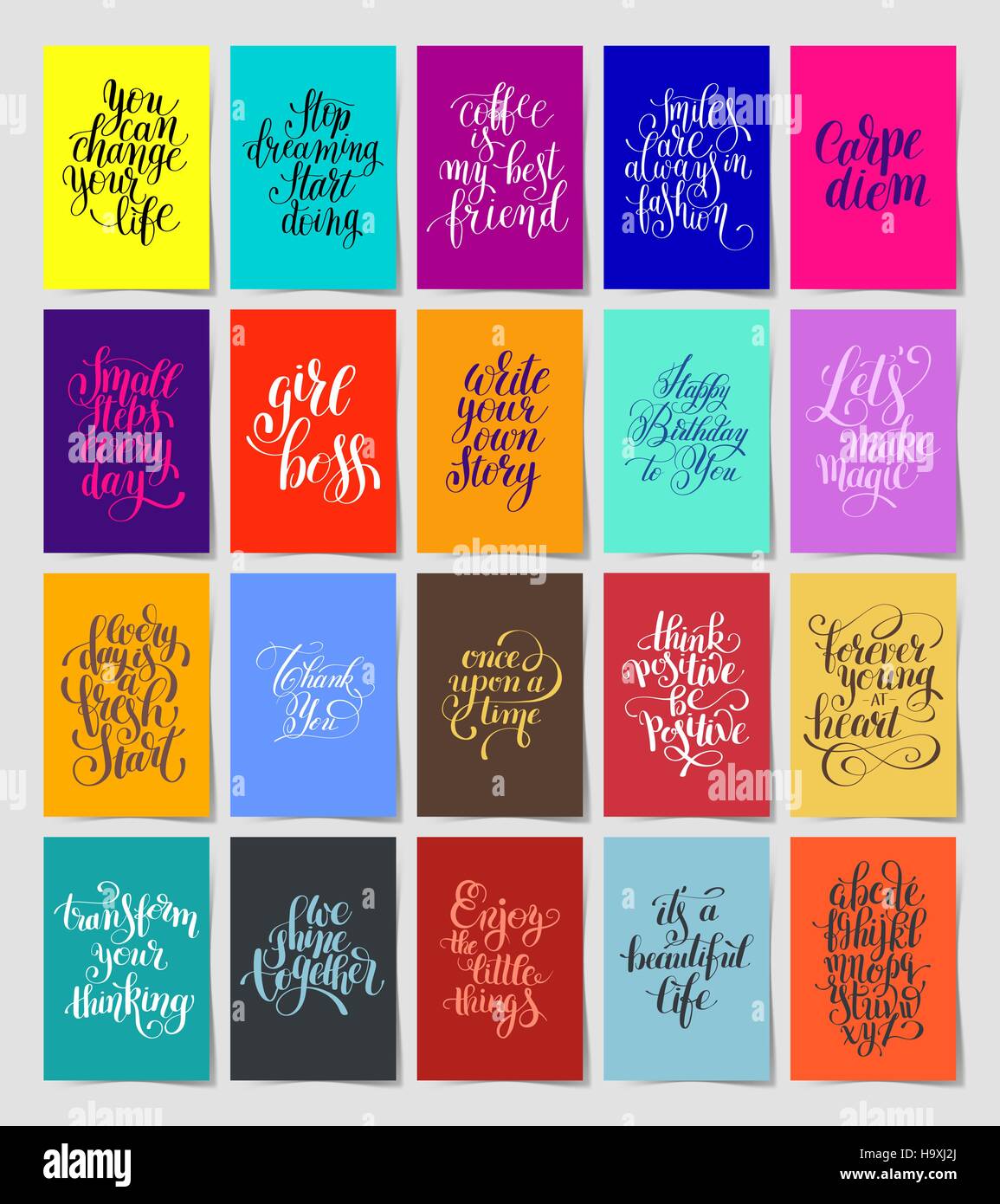 set of 20 calligraphy posters with hand lettering motivational a Stock ...