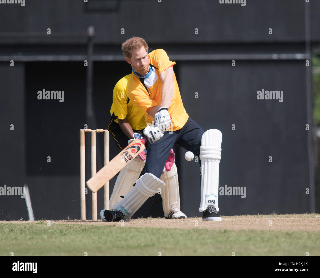 Prince Harry during an exhibition cricket match at the Daren Sammy ...