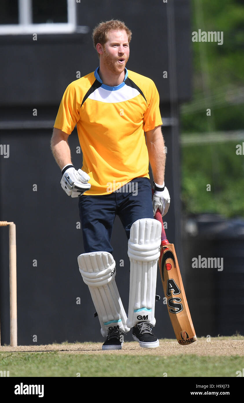 Prince Harry during an exhibition cricket match at the Daren Sammy ...