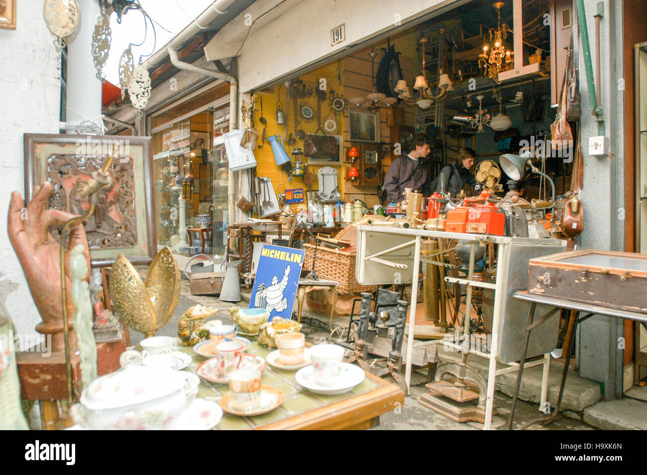 Paris, France - 3 November 2002: People shopping at the flea market of ...